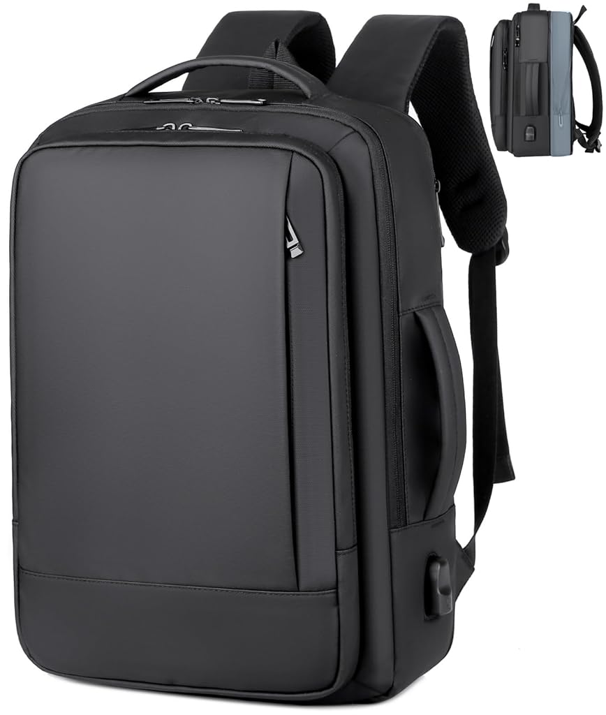 HASTHIP® Business Laptop Backpack PU Travel laptop Backpacks Expandabl ...