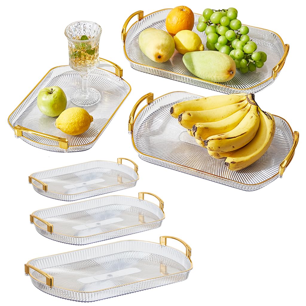 HASTHIP Silicone Round Serving Tray Set of 3 with Golden Handles for S ...