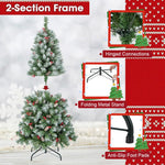HASTHIP 150cm Christmas Tree with Snow Flocked Branches, Pinecones ...