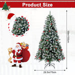 HASTHIP 150cm Christmas Tree with Snow Flocked Branches, Pinecones ...