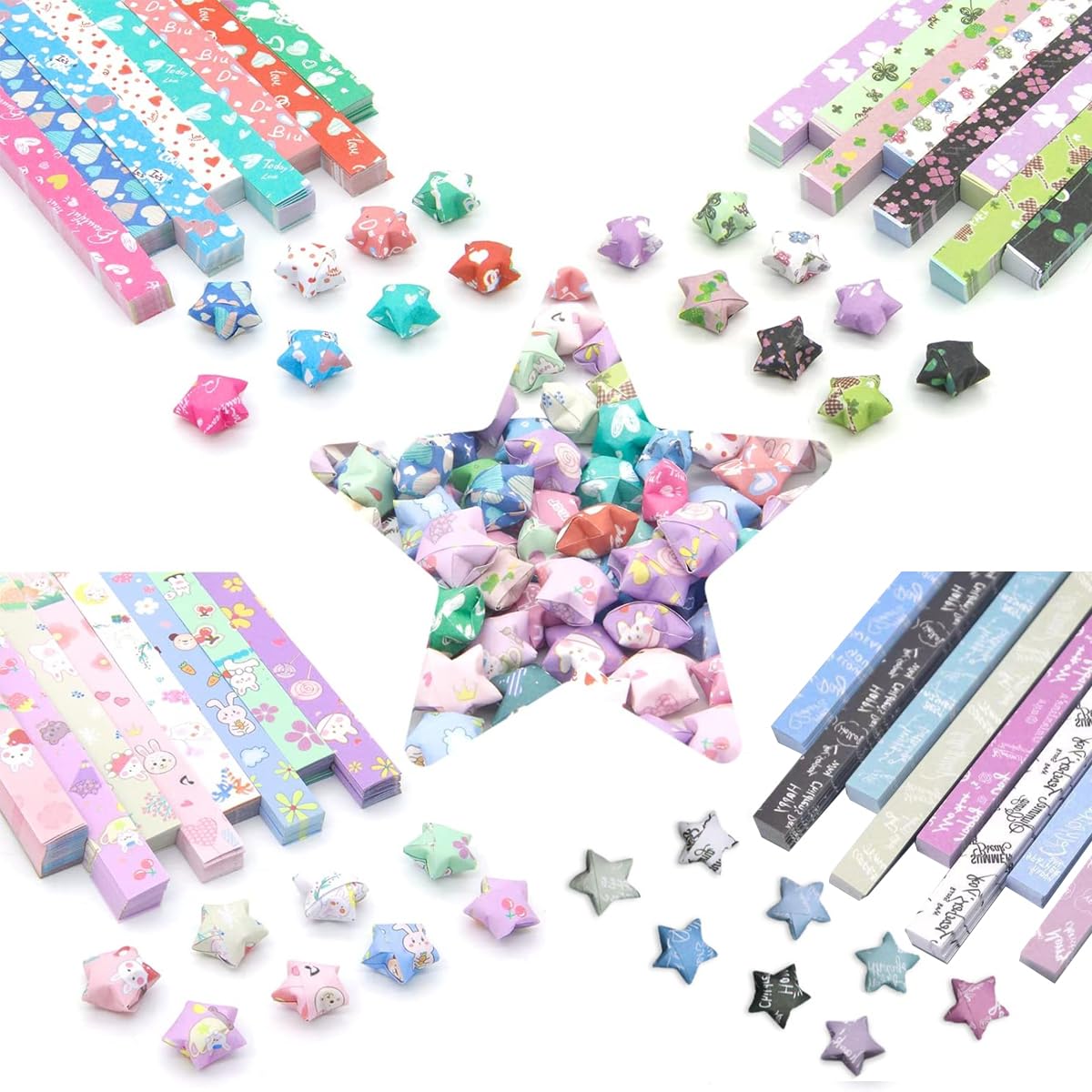 HASTHIP Origami Art Papers for Lucky Star Making with 2160 pcs 4 Kawai ...