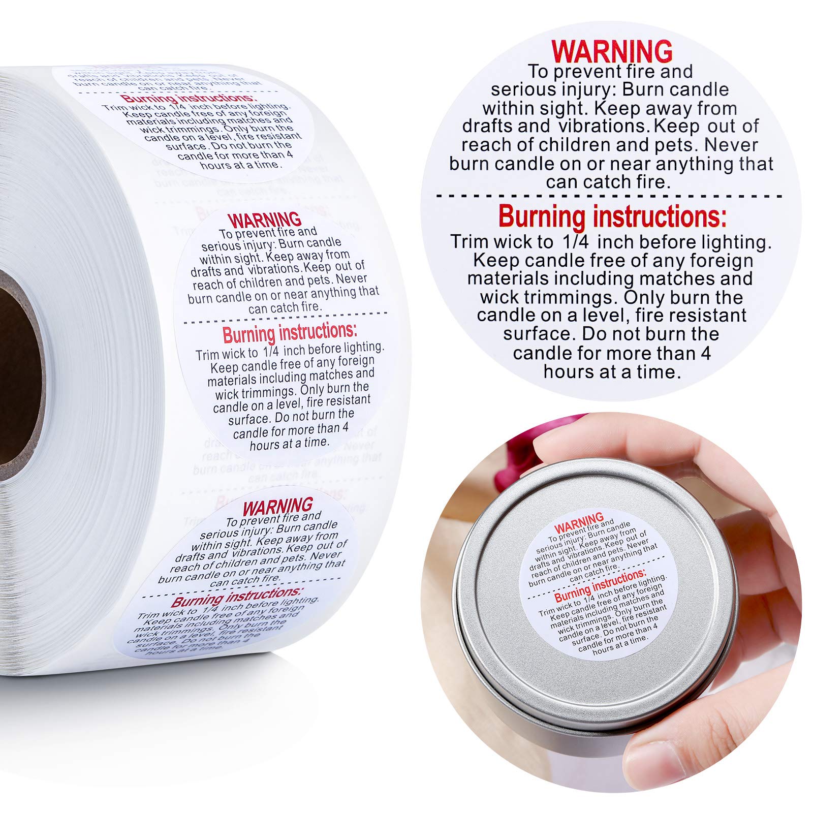 HASTHIP Candle Warning Sticker for Jars and Making | 500 Self-Adhesive ...